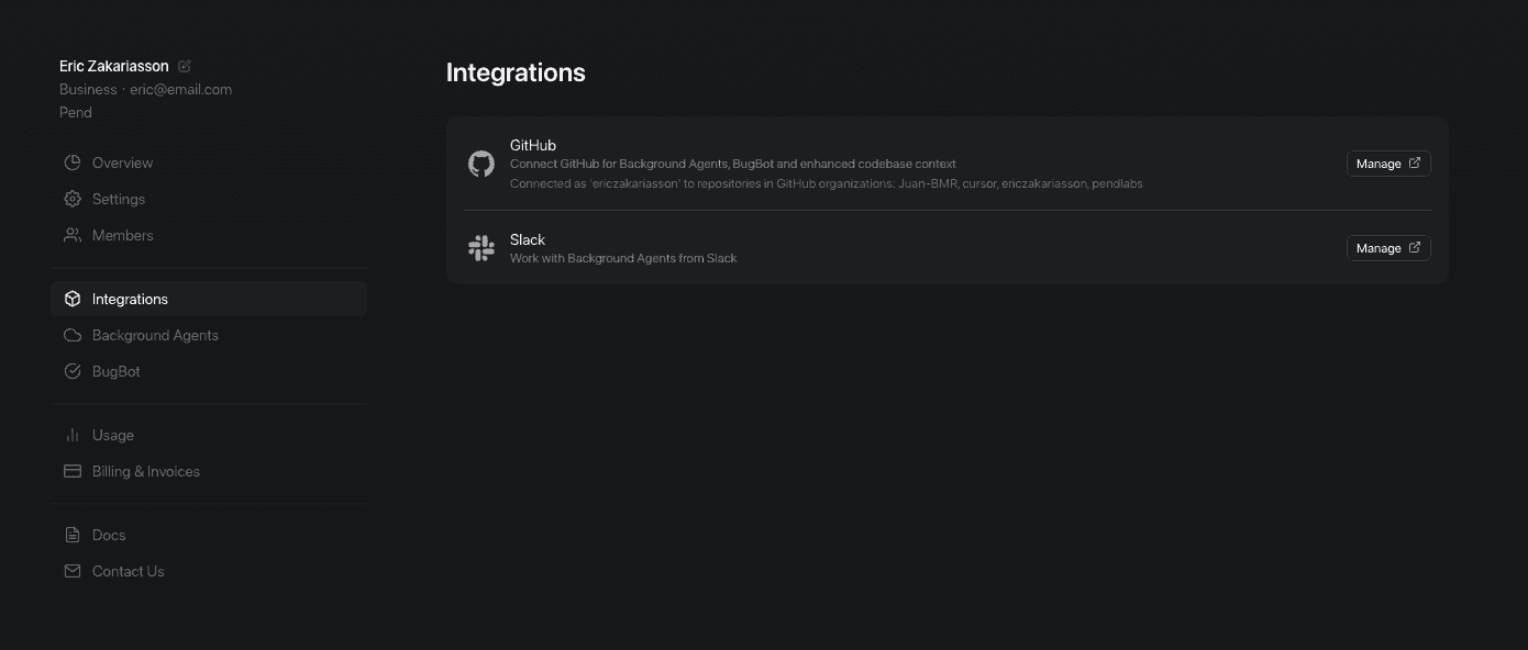 Dashboard | Cursor Docs